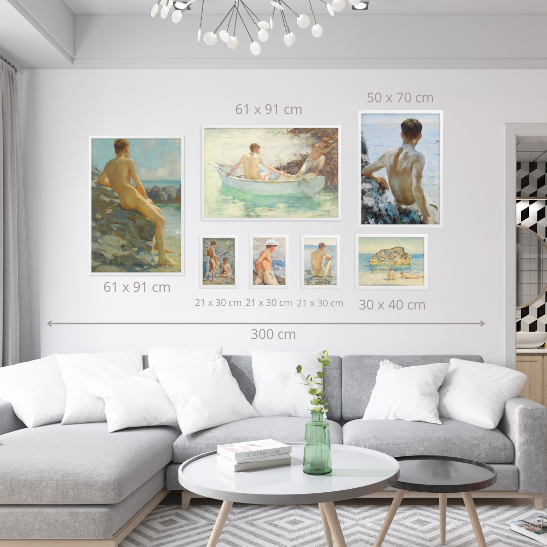 Art Print Henry Scott Tuke - A male nude reclining on rocks – Les Apollons